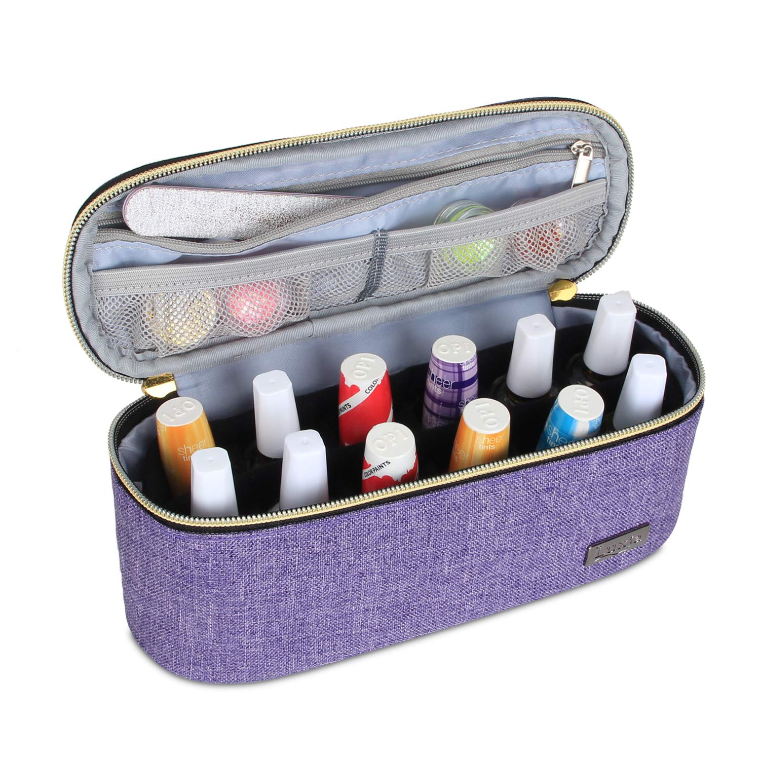 LUXJA Nail Polish Organizer - Holds 12 Bottles (15ml - 0.5 fl.oz), Nail Polish Case for Polish and Small Tools, Purple