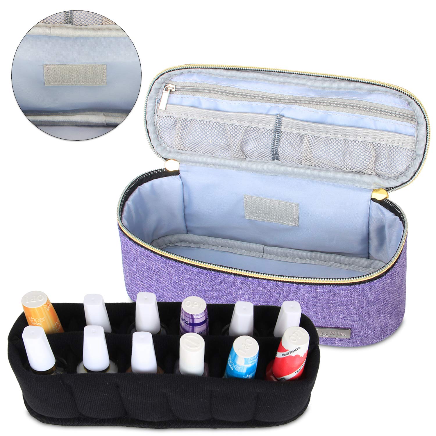 LUXJA Nail Polish Organizer - Holds 12 Bottles (15ml - 0.5 fl.oz), Nail Polish Case for Polish and Small Tools, Purple