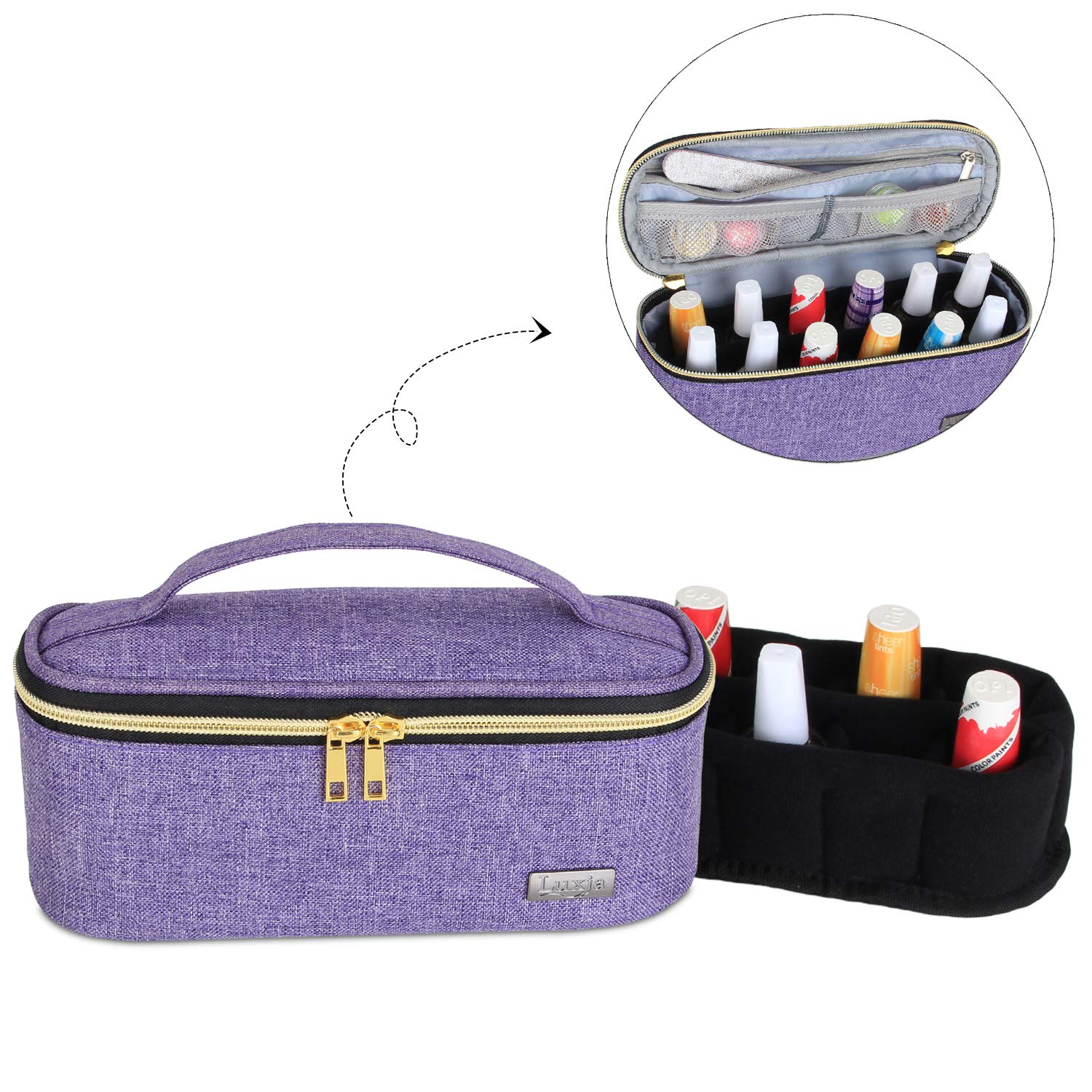 LUXJA Nail Polish Organizer - Holds 12 Bottles (15ml - 0.5 fl.oz), Nail Polish Case for Polish and Small Tools, Purple