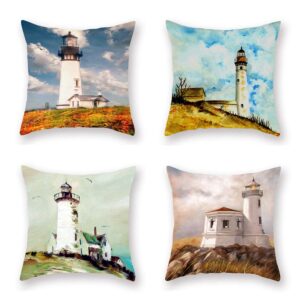 sharej 4 pack decorative pillow cover waiting lighthouse throw pillow cases home decor indoor gift kitchen garden sofa bedroom car living room 18"x18" super soft pillowcase