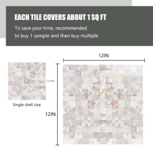 KASARO Peel and Stick Backsplash Shell Tiles, Mother of Pearl Mosaic Self Adhesive Tiles for Kitchen Wall Bathroom Bedroom Decor, Natural, 10-Sheet