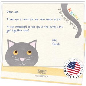 Koko Paper Co Meow! Thank you! Cat Thank You Cards. Set of 25 Cards and White Envelopes. Puur-fect Way to Say Thank You!