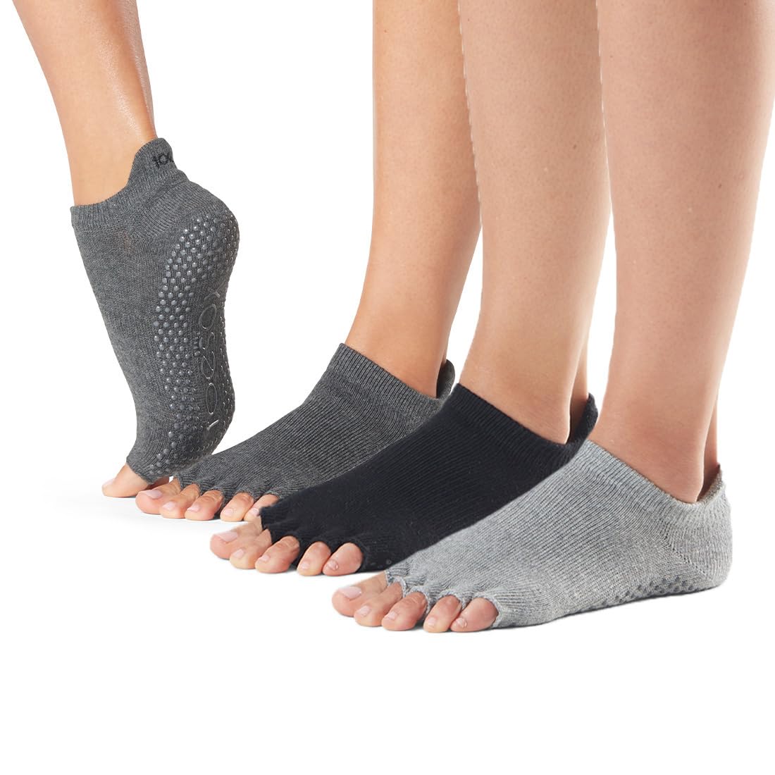 toesox Low Rise Half Toe Grip Socks, Multi Pack – Non-Slip Pilates Socks for Women and Men, Barre & Yoga Grip Socks