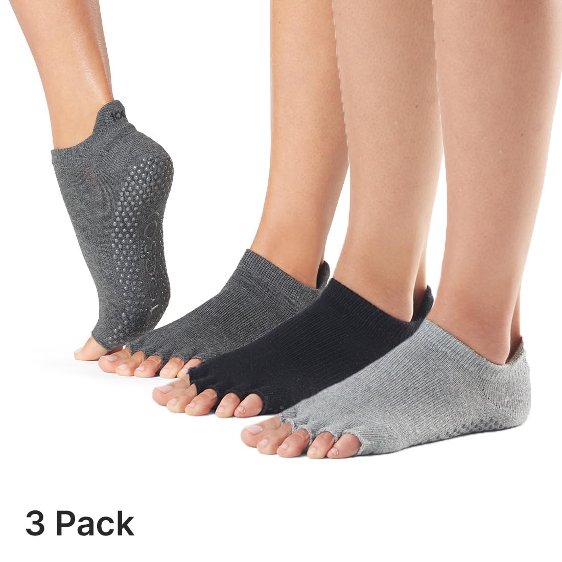 toesox Low Rise Half Toe Grip Socks, Multi Pack – Non-Slip Pilates Socks for Women and Men, Barre & Yoga Grip Socks