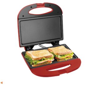 bene casa - red nonstick flat grill sandwich maker - includes cool-touch handles and die cast aluminum cooking surface