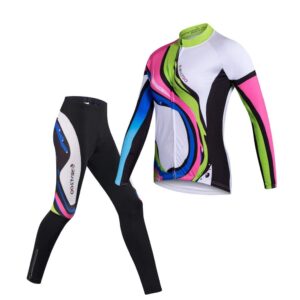 womens cycling jersey set long sleeve breathable 3d gel padded pants full zip riding wear uv protection (style4, s)