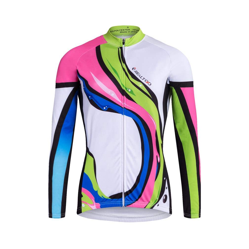 Womens Cycling Jersey Set Long Sleeve Breathable 3D Gel Padded Pants Full Zip Riding Wear UV Protection (style4, S)