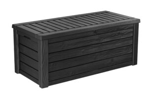 keter westwood 150 gallon plastic outdoor furniture storage deck box, dark gray