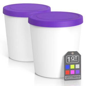 BALCI - Premium Ice Cream Containers (2 Pack - 1 Quart Each) Perfect Freezer Storage Tubs with Lids for Ice Cream, Sorbet and Gelato! - Purple