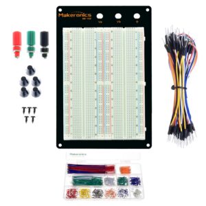 makeronics solderless 1660 breadboard super kit - 1660 tie-points experiment plug-in breadboard with aluminum back plate + 350 jumper wires + 65 jumper wires for prototyping circuit/arduino