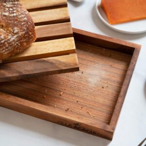 Villa Acacia Wood Bread Board - 12 x 7 in Handcrafted Wooden Cutting Board Slicer Tray with Handle﻿ Medium