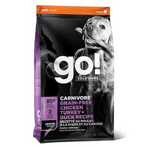 go! solutions carnivore grain free dog food for senior dogs, 3.5 lb – chicken, turkey + duck recipe – protein rich dry dog food – complete + balanced nutrition for senior dogs