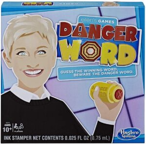 hasbro gaming ellen's games danger word game; ellen degeneres game for 4 players ages 10 & up