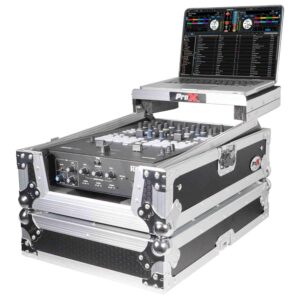 artist unknown prox xs-rane72lt 11" ata-300 style gig ready flight/road case with laptop shelf for rane seventy-two dj mixer, silver on black