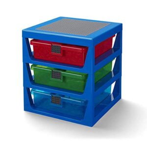 room copenhagen lego 3-drawer storage rack system, 13-2/3 x 12-3/4 x 15 in, blue