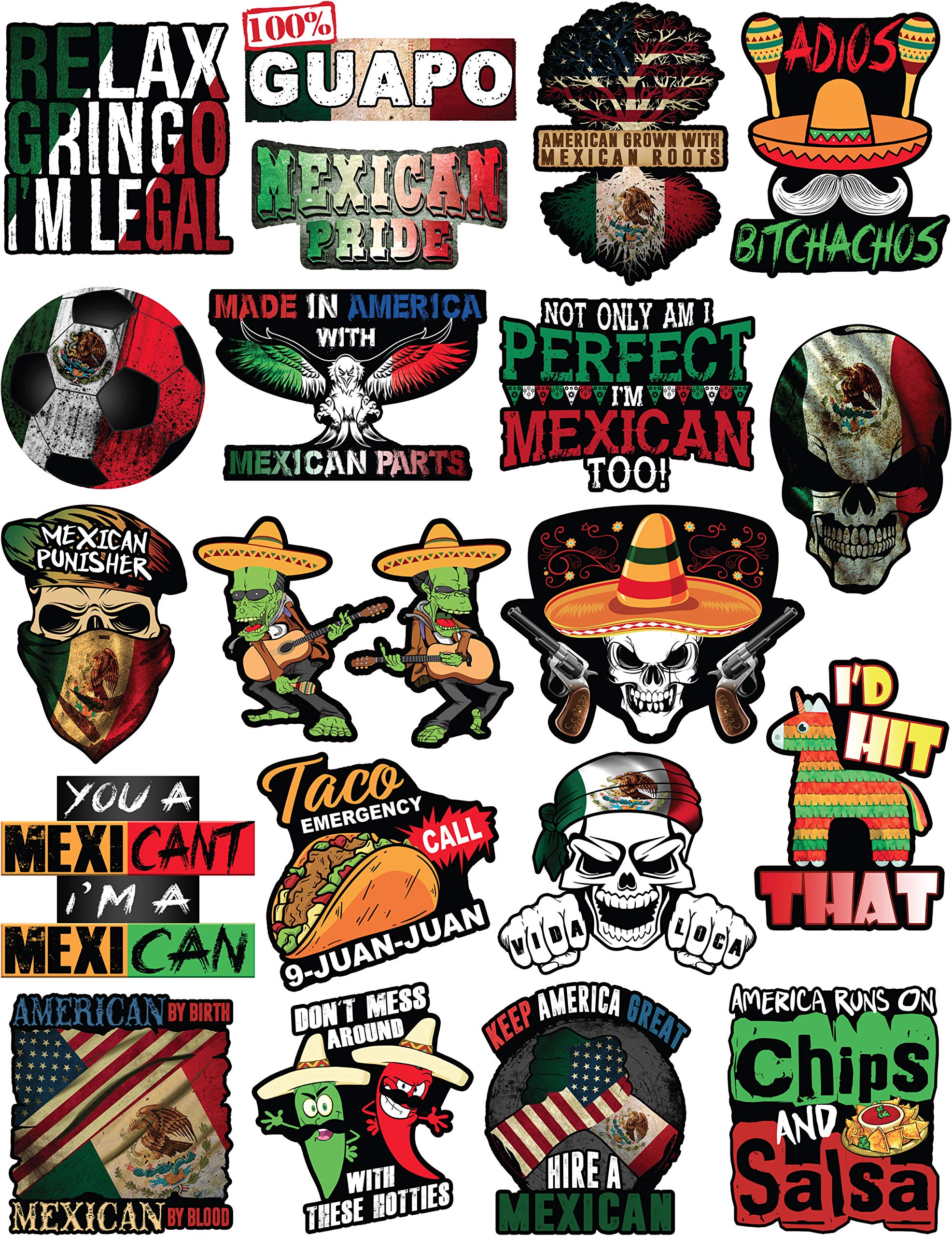 Mexican Stickers - Calcomanías Mexicanas – 100% Vinyl Stickers for Adults - Funny Decals for Hardhat, Construction, Laptop, Water Bottle or Lunchbox. Pegatinas cascos. Calcomanias para Autos