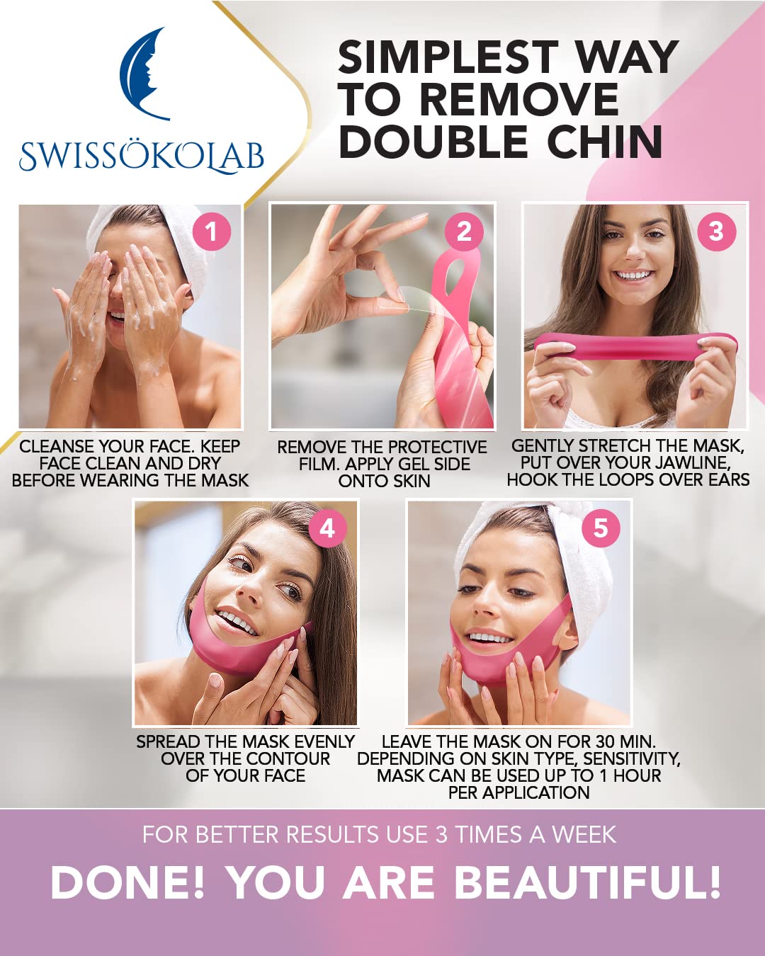 SWISSÖKOLAB V shape lifting up Face Mask Chin Up Patch Double Chin Reducer Chin Contour Tightening Firming Face Lift Tape Mask V-Line Neck Lifting Patches V Shaped Slimming Face Mask 5 pcs