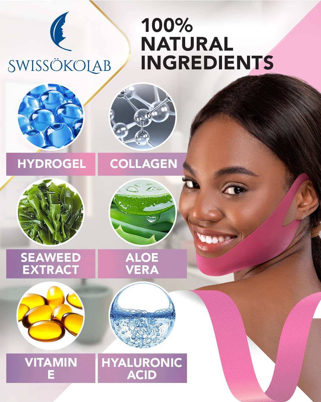 SWISSÖKOLAB V shape lifting up Face Mask Chin Up Patch Double Chin Reducer Chin Contour Tightening Firming Face Lift Tape Mask V-Line Neck Lifting Patches V Shaped Slimming Face Mask 5 pcs