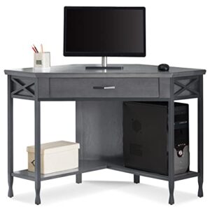 leick home chisel & forge corner computer desk, smoke gray/matte black