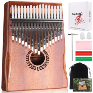 honhand kalimba 17 keys thumb piano, easy to learn portable musical instrument gifts for kids adult beginners with tuning hammer and study instruction. known as mbira, wood finger piano