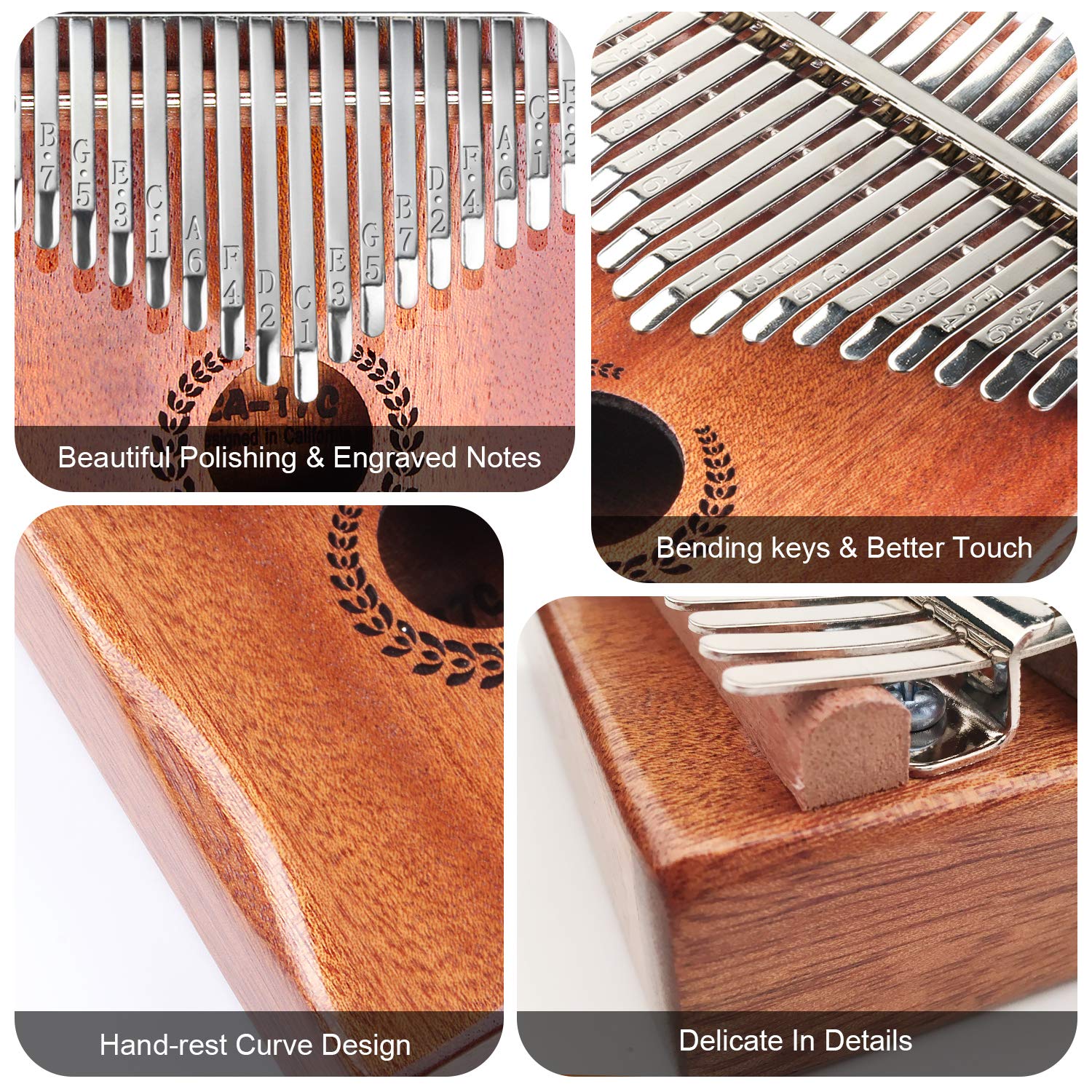 HONHAND Kalimba 17 Keys Thumb Piano, Easy to Learn Portable Musical Instrument Gifts for Kids Adult Beginners with Tuning Hammer and Study Instruction. Known as Mbira, Wood Finger Piano