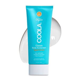 coola organic sunscreen spf 30 sunblock body lotion, dermatologist tested skin care for daily protection, vegan and gluten free, tropical coconut, 5 fl oz