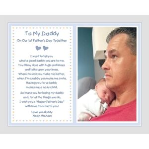 1st father's day together from son to daddy, gift from new baby boy, add name and photo to 8x10 inch custom print