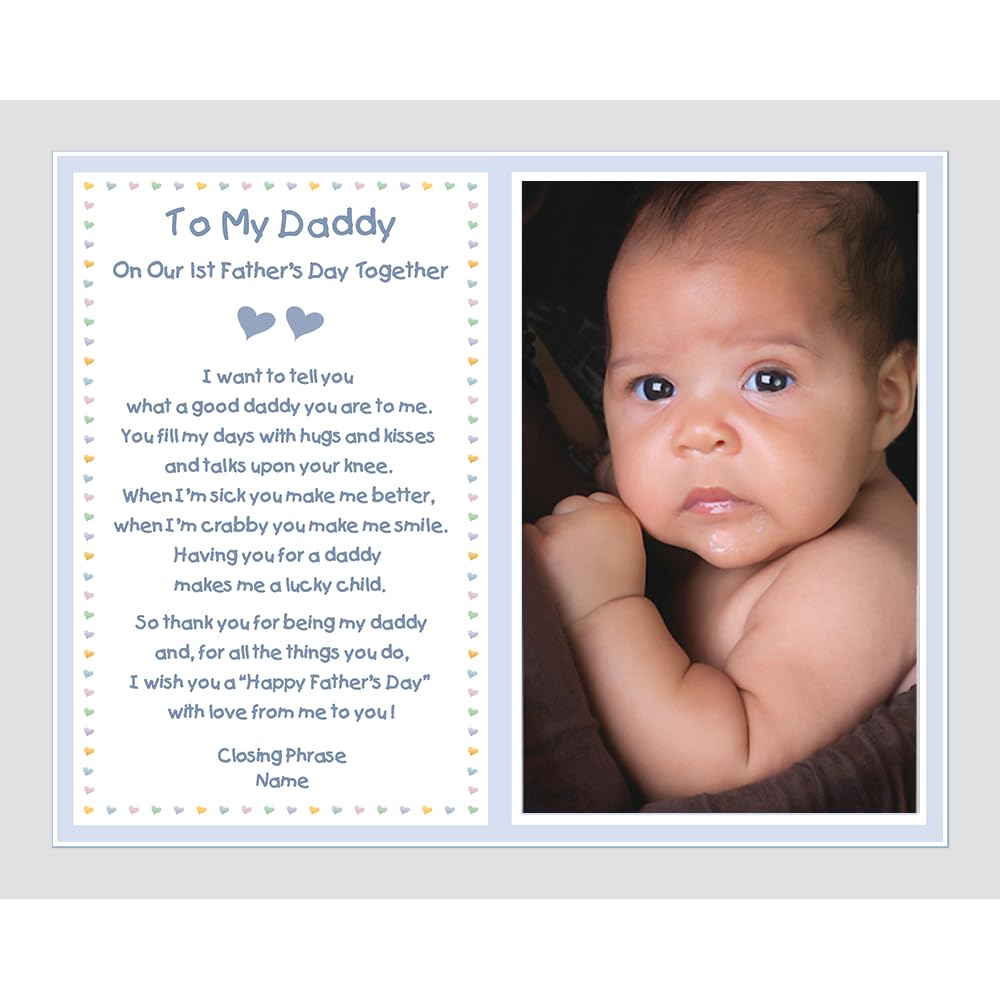 1st Father's Day Together from Son to Daddy, Gift from New Baby Boy, Add Name and Photo to 8X10 Inch Custom Print