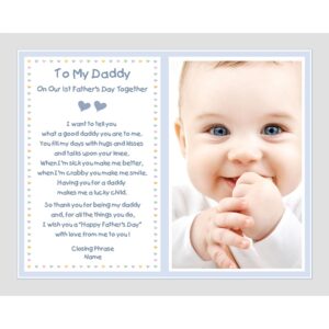 1st Father's Day Together from Son to Daddy, Gift from New Baby Boy, Add Name and Photo to 8X10 Inch Custom Print