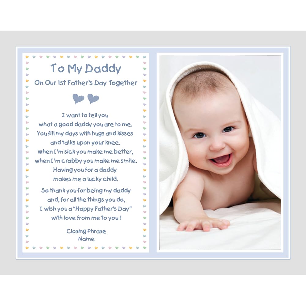 1st Father's Day Together from Son to Daddy, Gift from New Baby Boy, Add Name and Photo to 8X10 Inch Custom Print