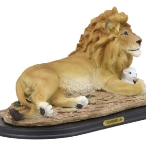 Ebros Gift Religious Christian Inspirational Lion and The Lamb Statue with Base and Brass Plate Title Home Decor Revelations 5 Sculptural Reproduction Jesus Christ Lion of Judah and Lamb of God