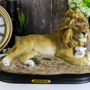 Ebros Gift Religious Christian Inspirational Lion and The Lamb Statue with Base and Brass Plate Title Home Decor Revelations 5 Sculptural Reproduction Jesus Christ Lion of Judah and Lamb of God