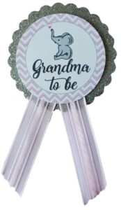 grandma to be pin elephant baby shower pin for nona to wear, pink & gray, it's a girl baby sprinkle