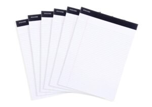 mintra office legal pads - ((basic white 6pk, 8.5in x 11in, narrow ruled)) - 50 sheets per notepad, micro perforated writing pad, notebook paper for school, college, office, business