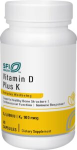 klaire labs vitamin d plus k - 5000 iu vitamin d3 with vitamin k2 mk-7, bioavailable formula - bone, cardiovascular & immune support supplement (60 capsules)