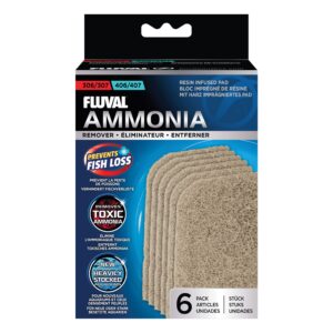 fluval 306/307, 406/407 ammonia remover pad, replacement aquarium canister filter media, 6-pack, for all breed sizes