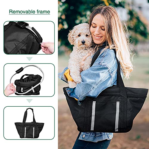 ANZOME Upgraded Dog Carrier Bike Basket, Detachable Handlebar Front Basket with Reflective Stripes and Adjustable Dog Seatbelts for Safe Night Riding and Convenient Detachable Use