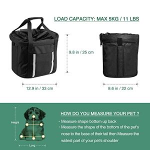 ANZOME Upgraded Dog Carrier Bike Basket, Detachable Handlebar Front Basket with Reflective Stripes and Adjustable Dog Seatbelts for Safe Night Riding and Convenient Detachable Use