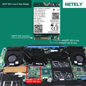 NETELY Wireless-AC 8265NGW Wireless-AC 1200Mbps NGFF M2 Interface WiFi Adapter with Bluetooth 4.2 for Laptop PCs, 2.4GHz 300Mbps & 5GHz 867Mbps Wireless Network Card (Wireless-AC 8265NGW)