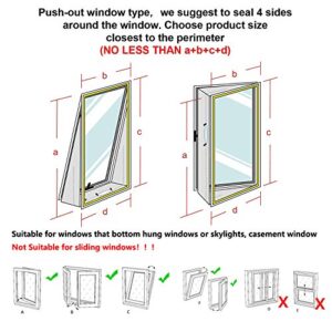 Aozzy Portable Air Conditione Window Seal, 400CM Waterproof Portable AC Window Seal and Tumble Dryer Compatible with Medium or Large Casement Crank Window and Tilting Window 158 inch (White)