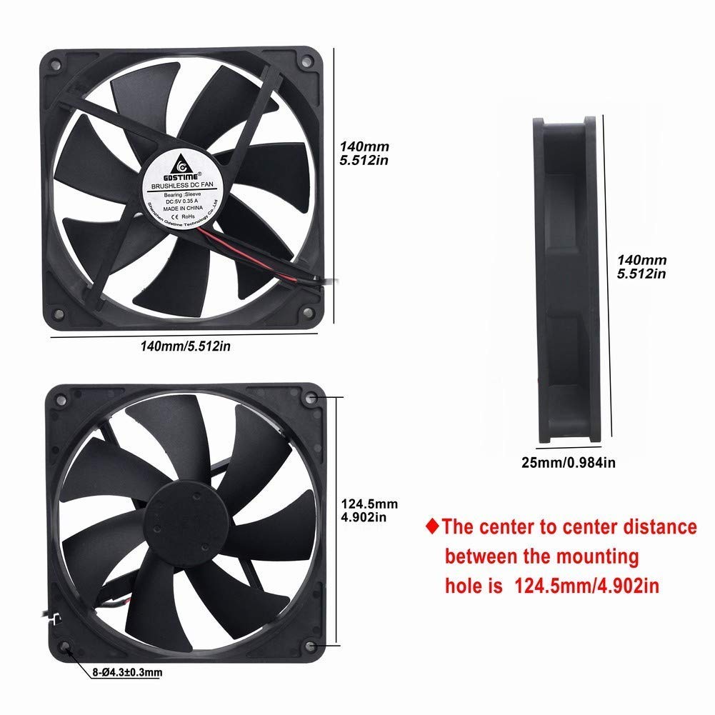 GDSTIME 140mm x 140mm x 25mm 5V USB DC Brushless Cooling Fan