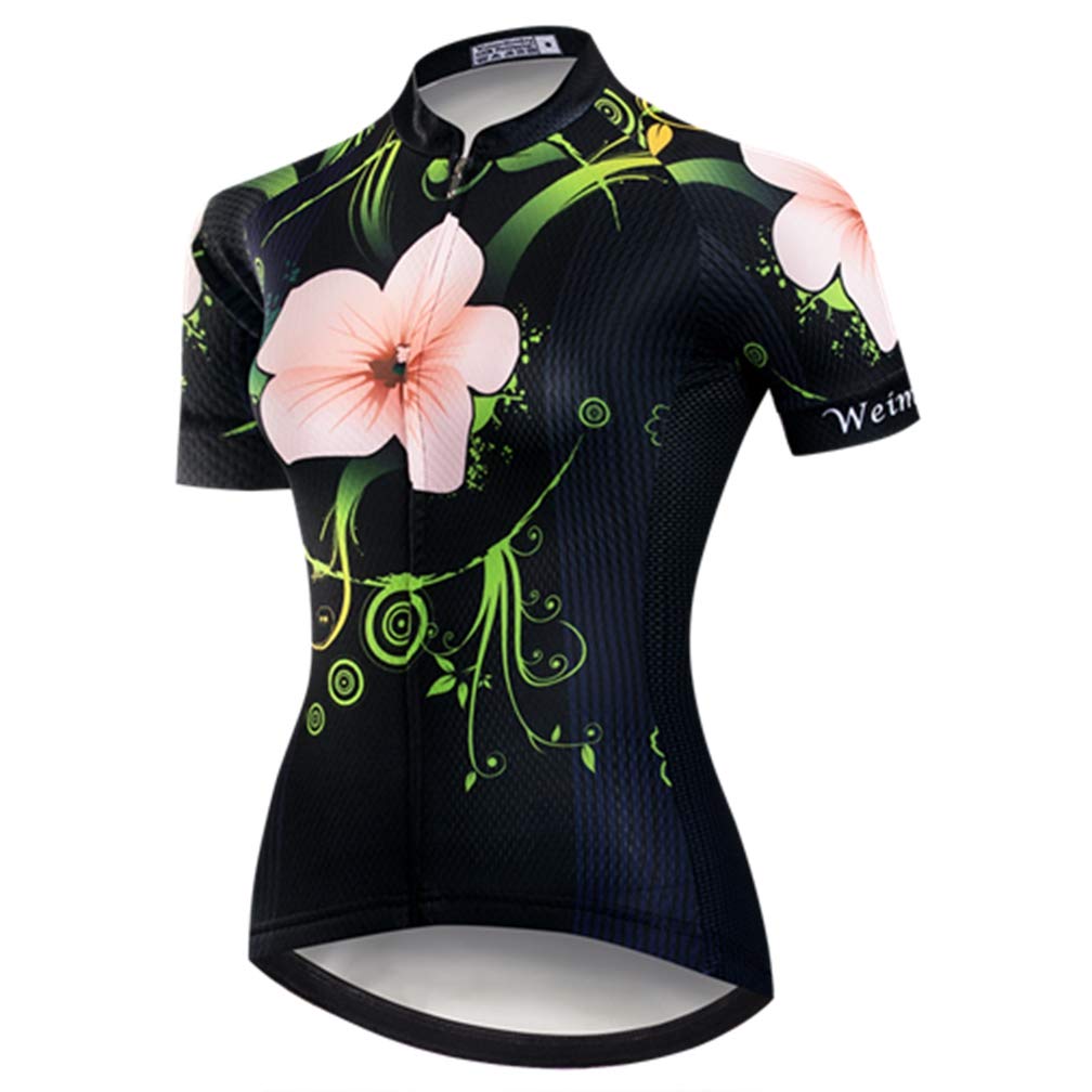 Women's Cycling Jersey Summer Bicycle Clothing Bike Shirt Jacket Flower Black S