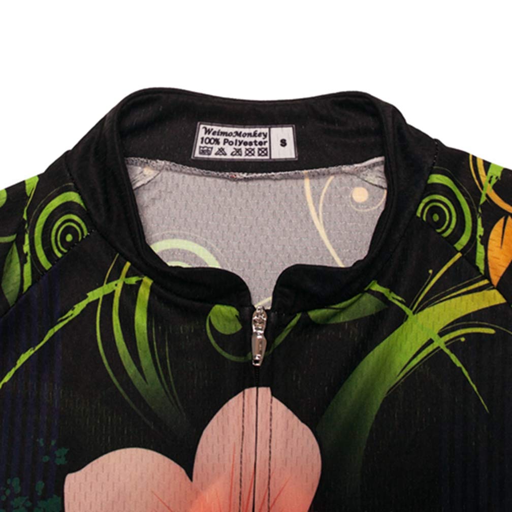 Women's Cycling Jersey Summer Bicycle Clothing Bike Shirt Jacket Flower Black S