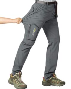 mens hiking stretch pants convertible quick dry lightweight zip off outdoor travel safari pants (818 dark grey 32)