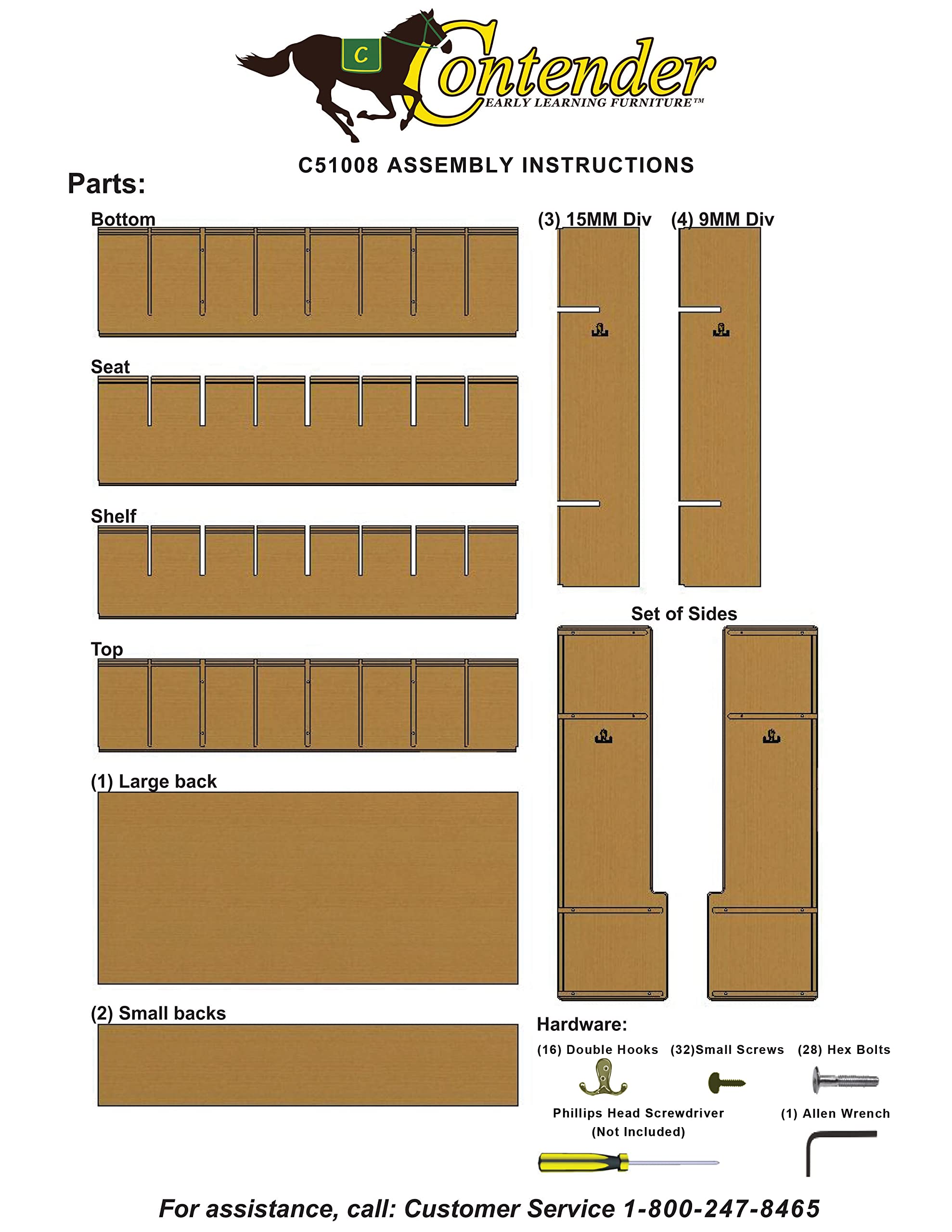 Contender 8 Section Coat Locker with Bench & Cubby Storage, Wooden Backpack Cubby Storage Organizer with Hooks for Daycare, Classroom and Home [Greenguard Gold Certified]