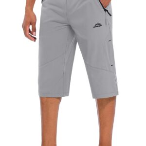 MAGCOMSEN Men's 3/4 Capri Workout Shorts Outdoor Quick Dry Knee Length Gym Drawstring Training Workout Beach Shorts Light Grey, 38