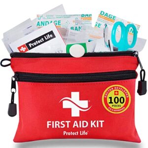 protect life first aid kit for home/business | hsa/fsa eligible emergency kit | hiking first aid kit camping | travel first aid kit for car|small first aid kit travel/survival medical kit - 100 pieces