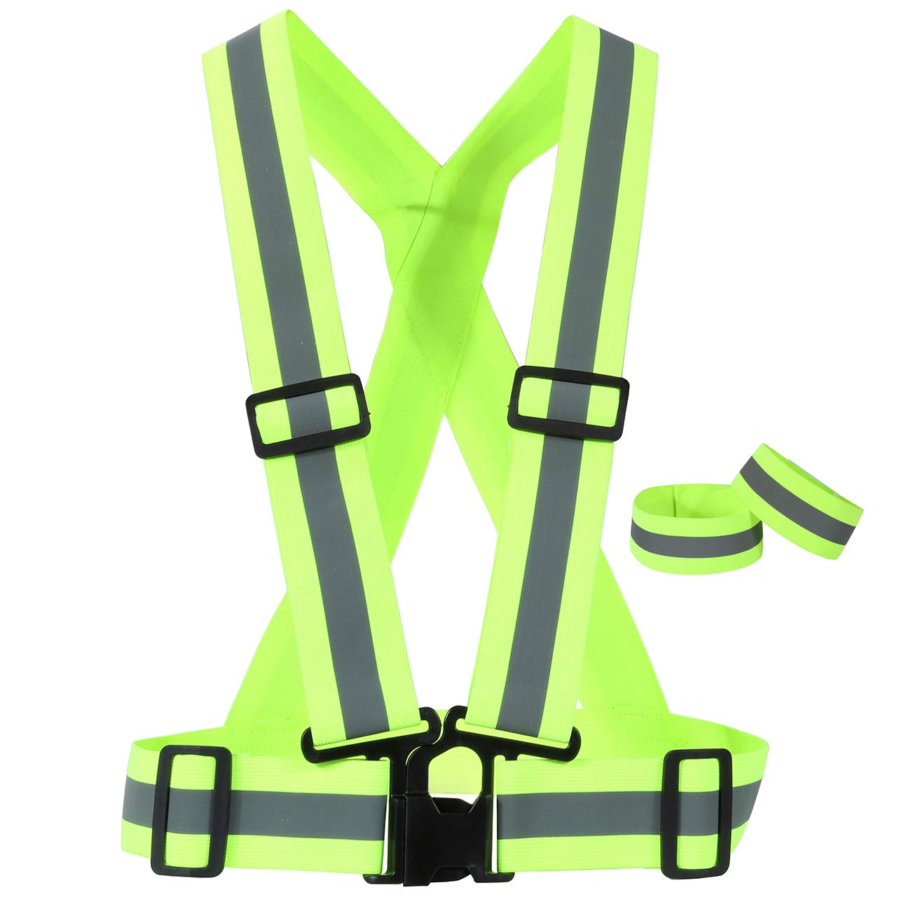 Yerwal Children's Safety Reflective Night Running Gear Vest with Wrist Strap - Elastic, Adjustable, High Visibility Kids' Reflective Vest for Walking, Running, Cycling, Climbing and Camping (Green)