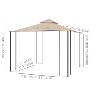 Outsunny 10' x 10' Patio Gazebo with Corner Shelves, Outdoor Gazebo Canopy Shelter with Netting, and Vented Roof, for Garden, Lawn, Backyard and Deck