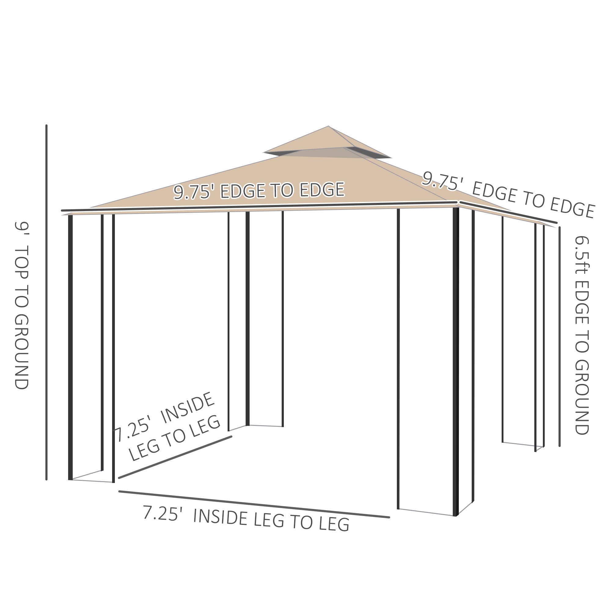 Outsunny 10' x 10' Patio Gazebo with Corner Shelves, Outdoor Gazebo Canopy Shelter with Netting, and Vented Roof, for Garden, Lawn, Backyard and Deck